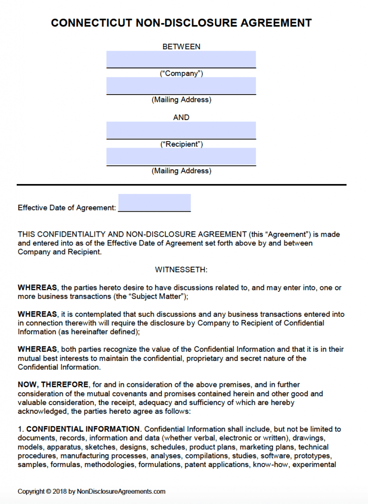 Free Connecticut Non-Disclosure Agreement (NDA) Template | PDF | Word