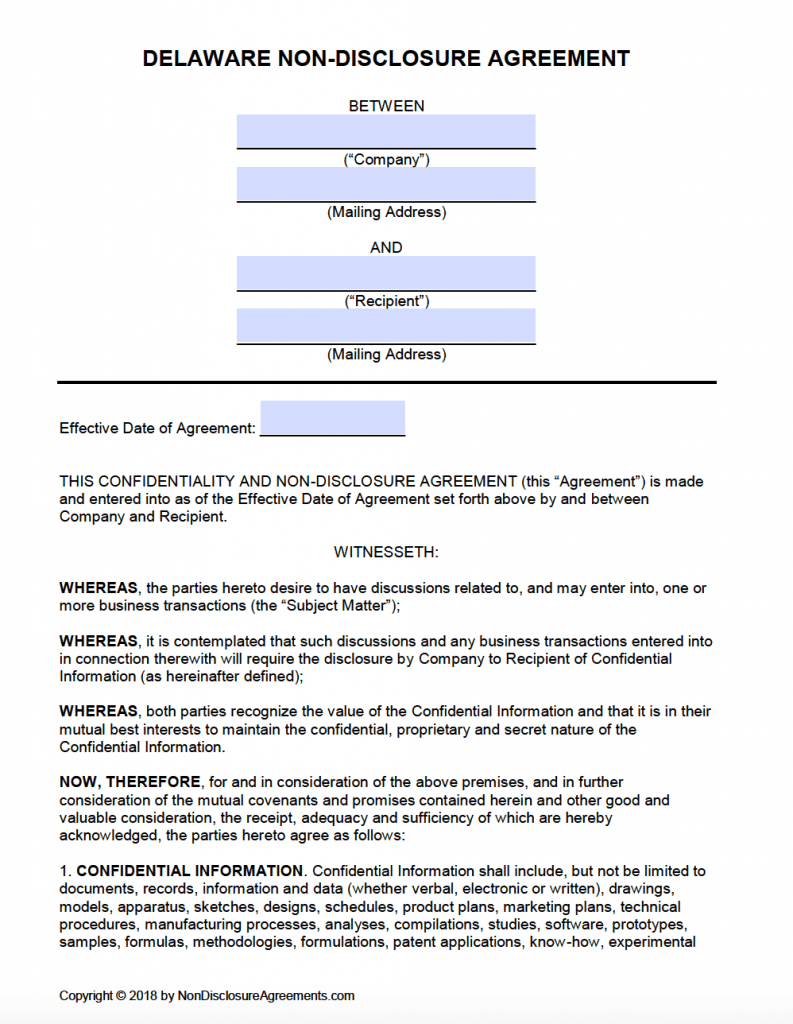 Free Delaware Non-Disclosure Agreement (NDA) Template | PDF | Word