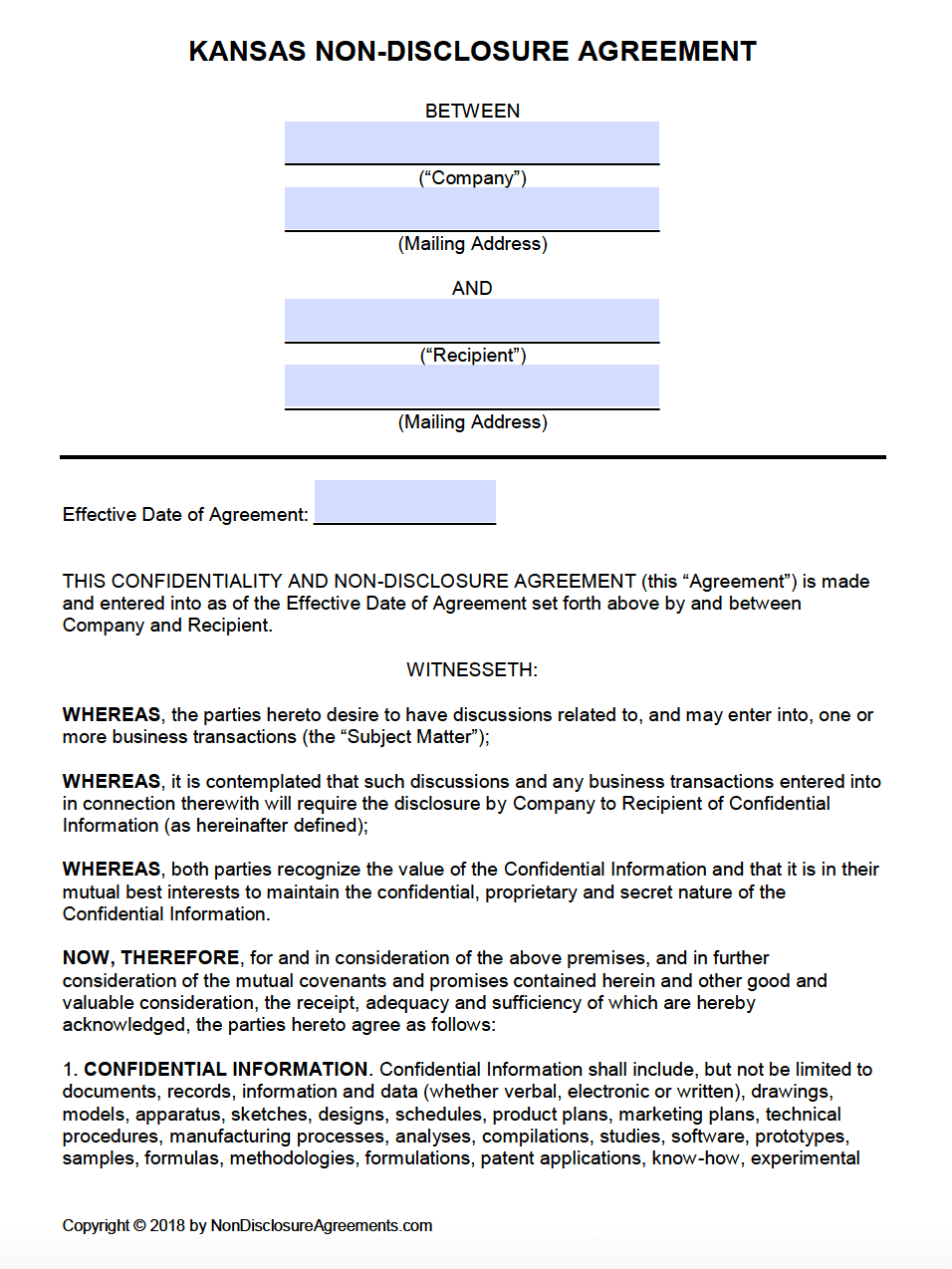 Free Kansas Non Disclosure Agreement NDA Template PDF Word