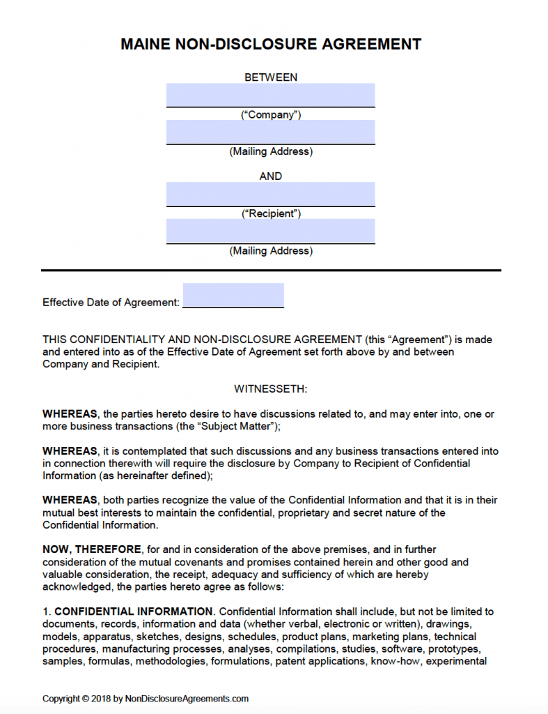 Free Maine Non-Disclosure Agreement (NDA) Template | PDF | Word