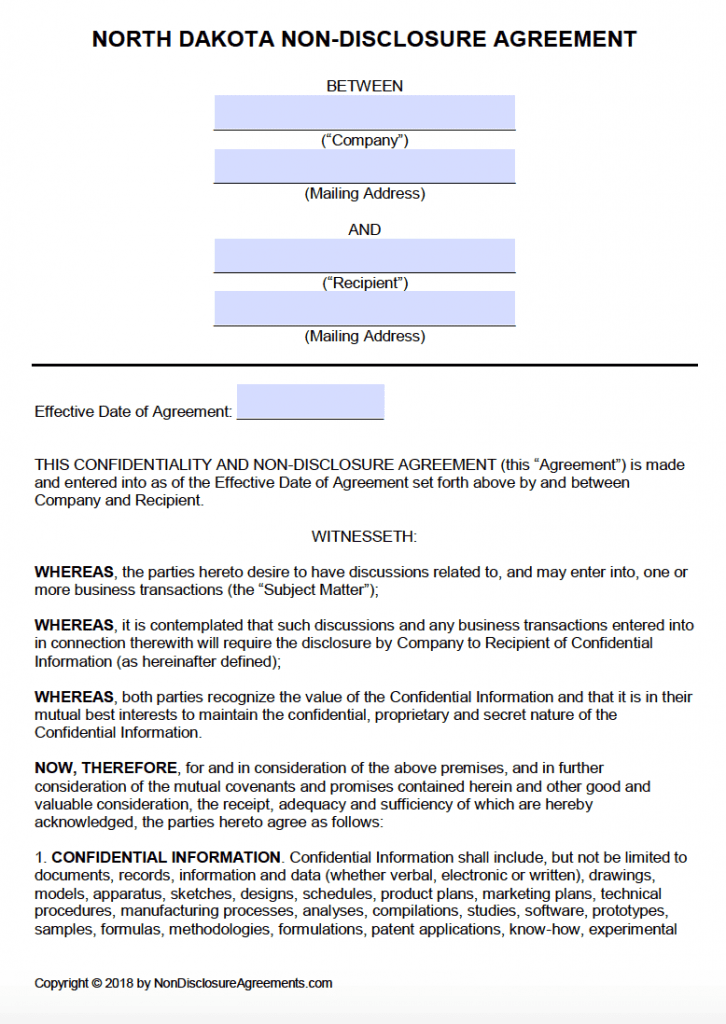 Free North Dakota Non-Disclosure Agreement (NDA) Template | PDF | Word