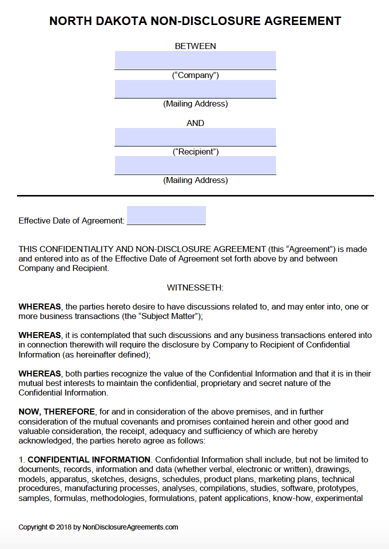 Free North Dakota Non-Disclosure Agreement (NDA) Template | PDF | Word